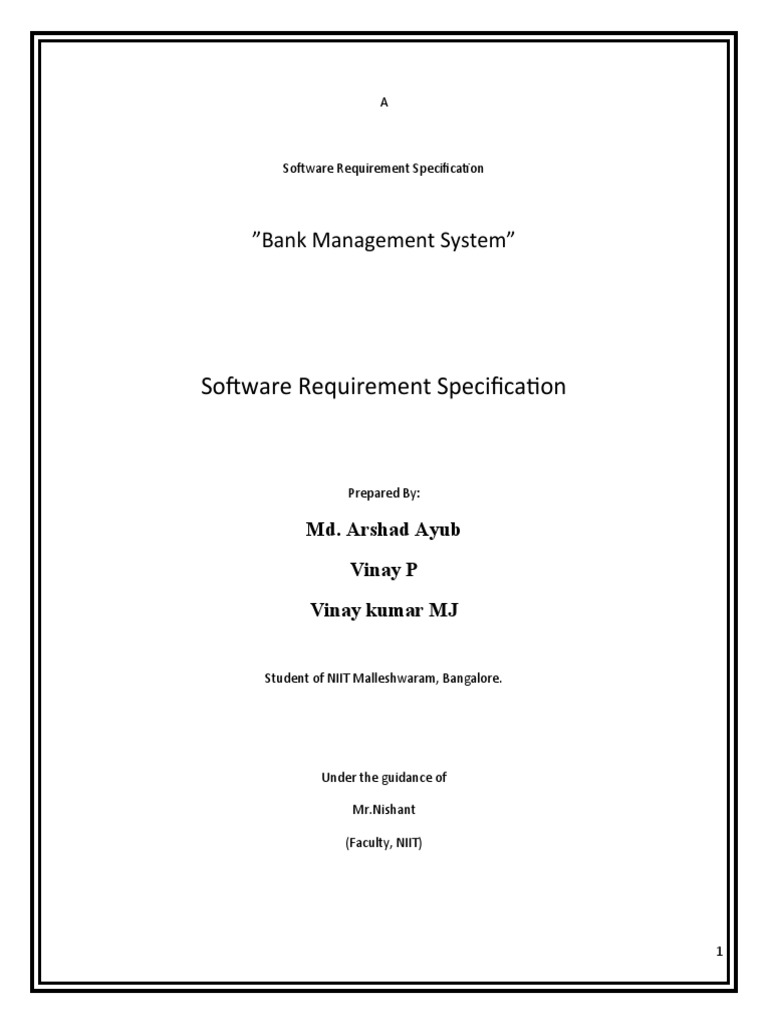 Software Requirement Specification: "Bank Management System" | PDF | Databases | Graphical User ...