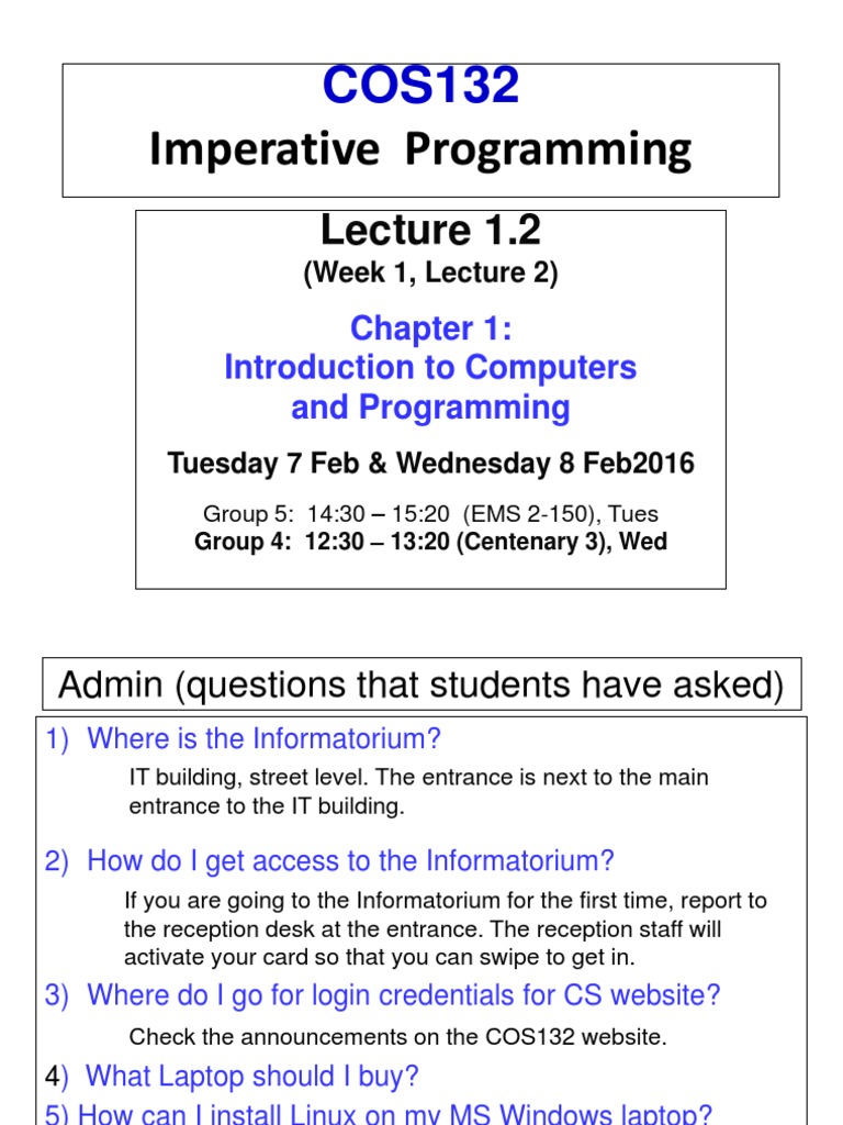 Imperative Programming: Introduction To Computers and Programming | PDF ...