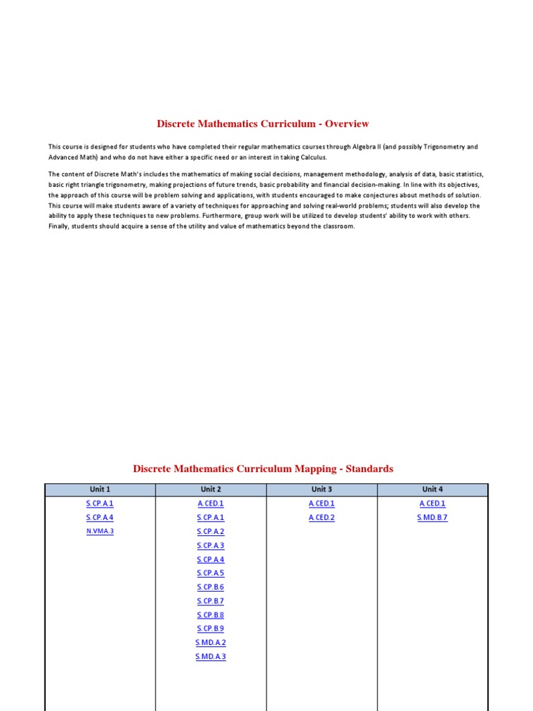 Discrete Mathematics Curriculum - Overview | PDF | Teaching Mathematics ...