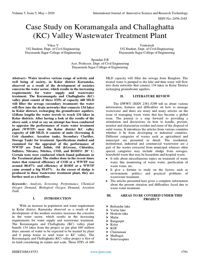 Case Study On Koramangala and Challaghatta (KC) Valley Wastewater ...
