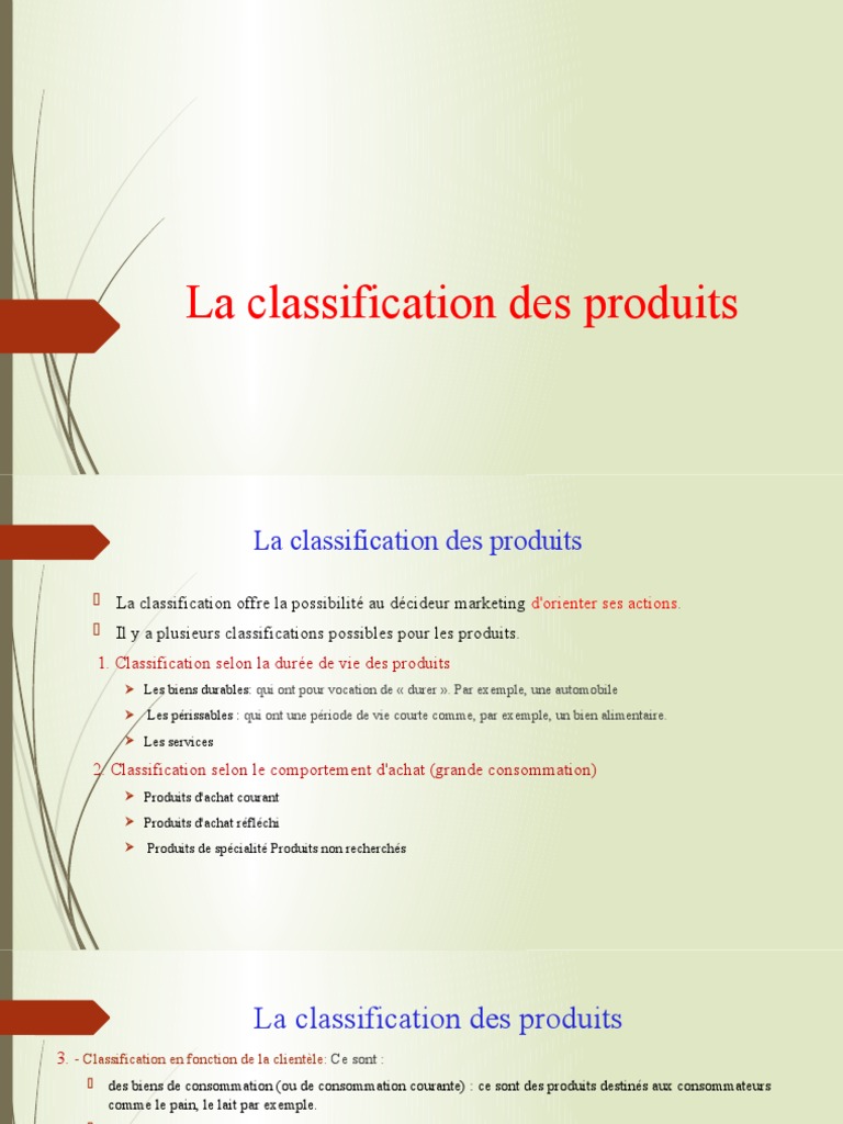6.la Classification Des Produits | PDF | Consommateurs | Consommation (Économie)
