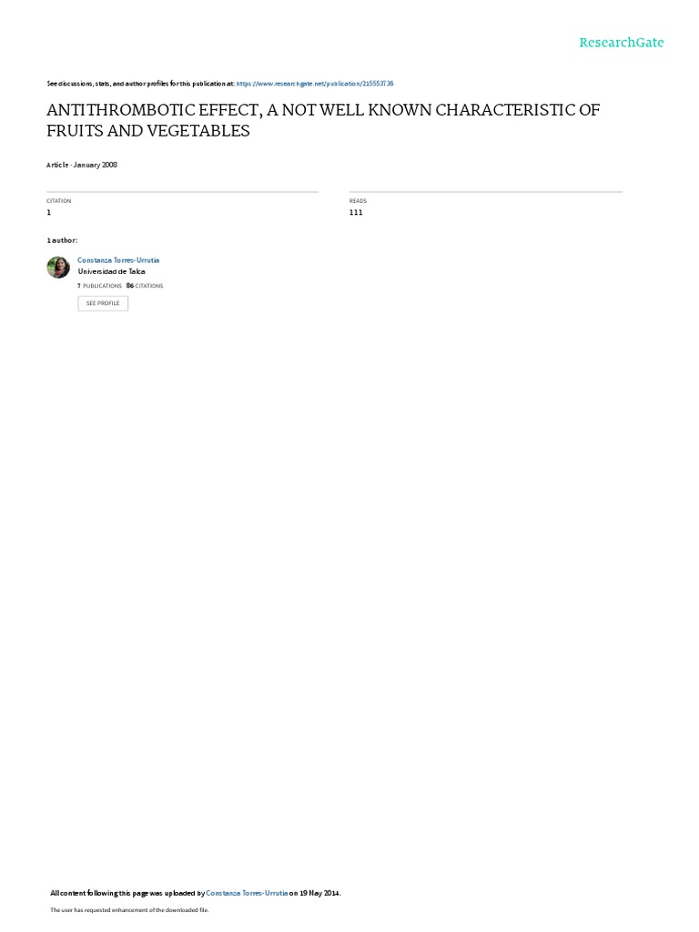 Antithrombotic Effect A Not Well Known Characteristic of Fruits and ...