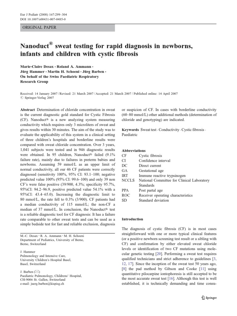 MDM3 Article Diagnosis Session Nanoduct Sweat Testing Article | PDF ...