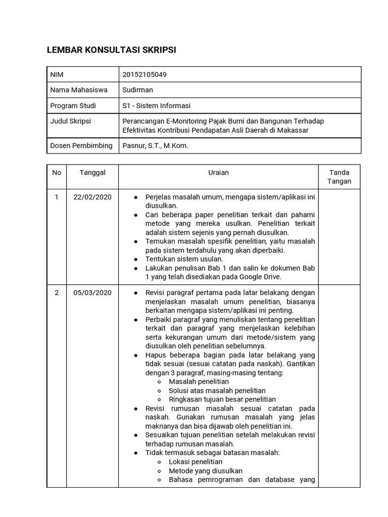 Contoh Lembar Konsultasi Skripsi | PDF