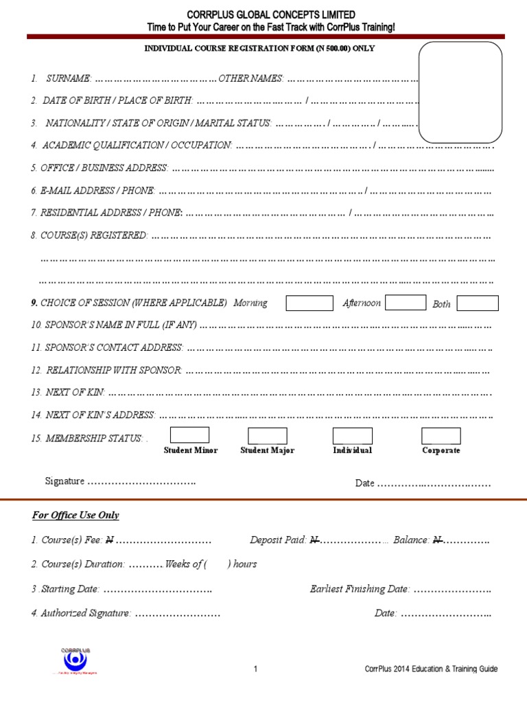 CorrPlus Individual Registration Form | PDF