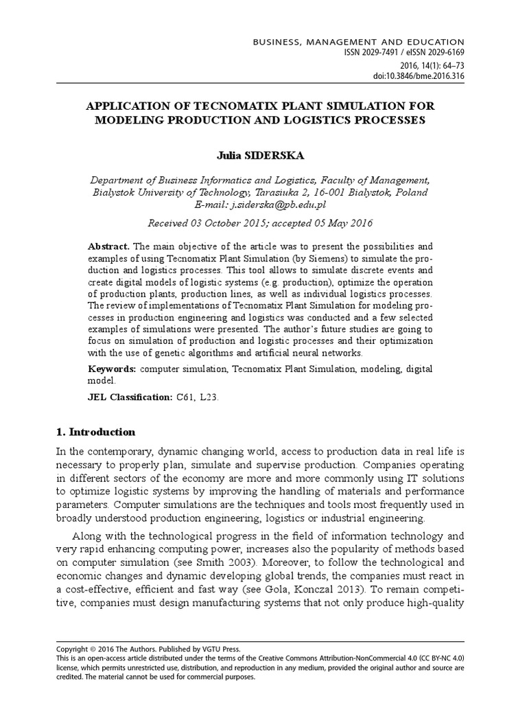 Application of Tecnomatix Plant Simulation For Mod PDF | PDF ...