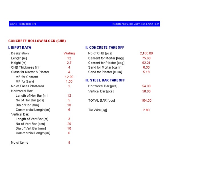Concrete Hollow Block (CHB) : Registered User: Cadvision Eng'G Tech ...