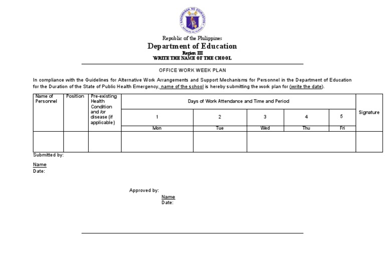 OWP-Office-Workweek-Plan-Sample Template | PDF