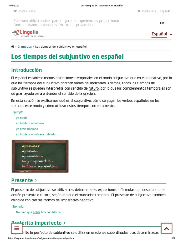 Los Tiempos Del Subjuntivo en Español | PDF | Lingüística | Ciencia ...
