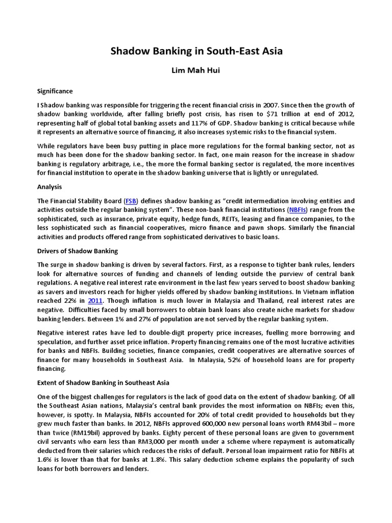 Shadow Banking in South-East Asia: Lim Mah Hui | PDF | Shadow Banking ...