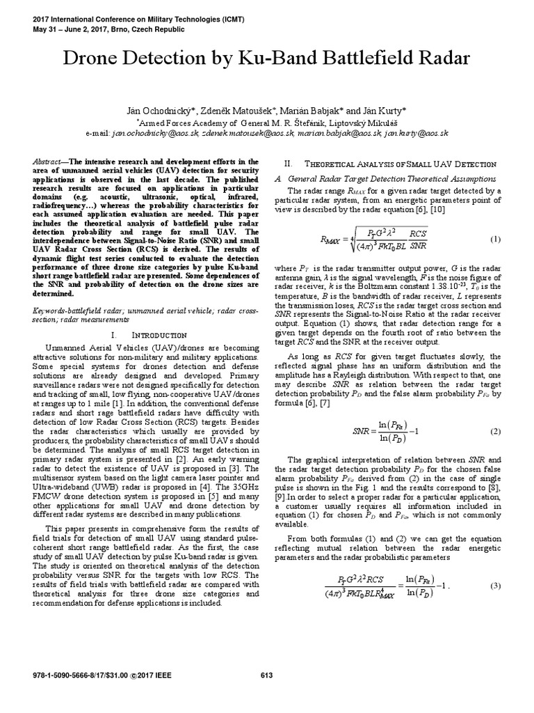 Drone Detection By Ku Band Battlefield Radar Pdf Radar Signal To Noise Ratio