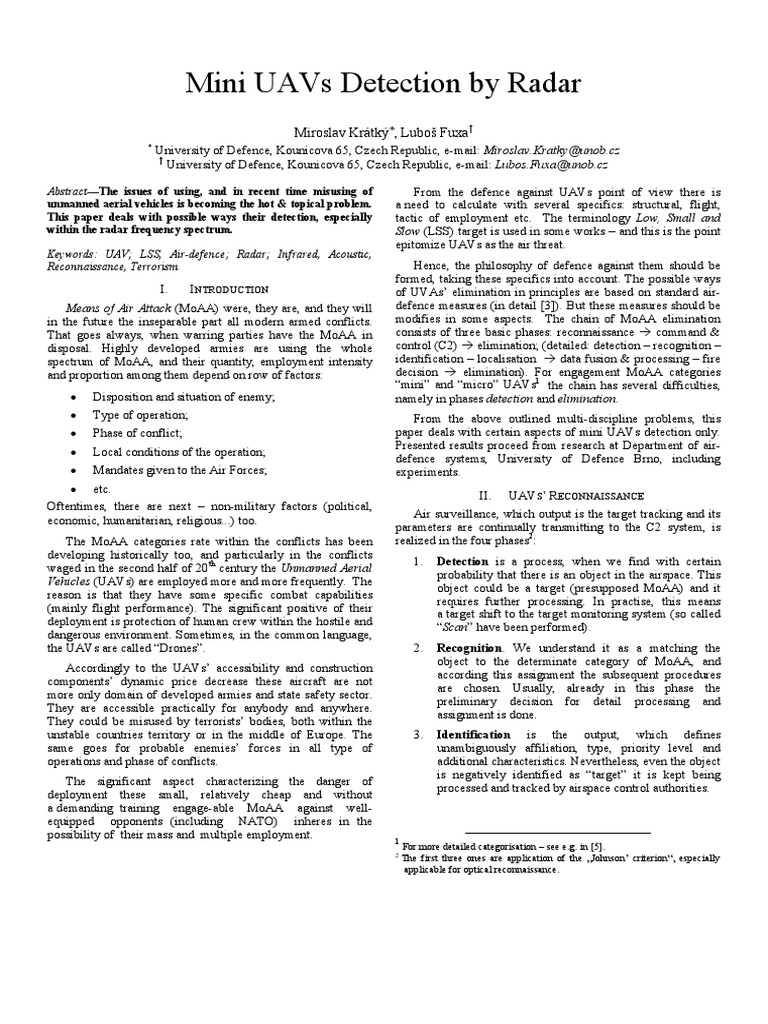 Mini Uav Detection by Radar | PDF | Radar | Unmanned Aerial Vehicle