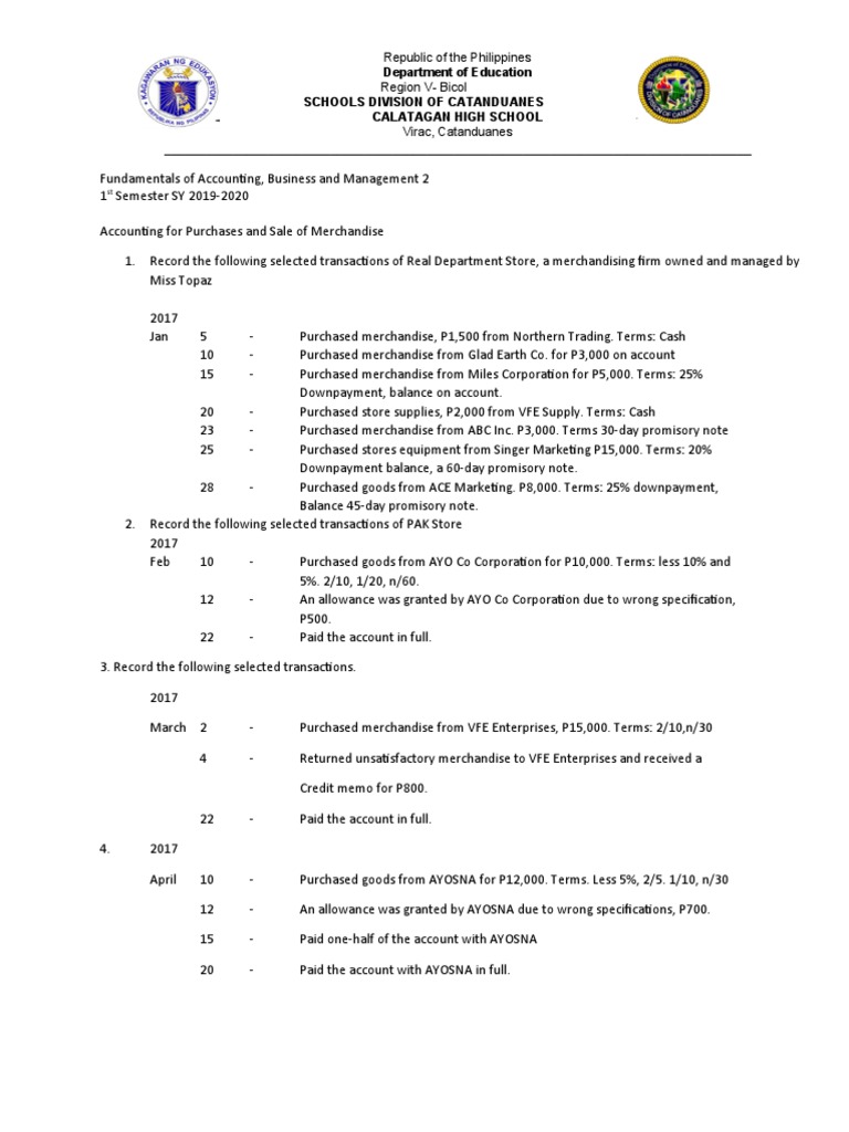 Accounting For Purchases and Sale of Merchandise | PDF | Economies | Money