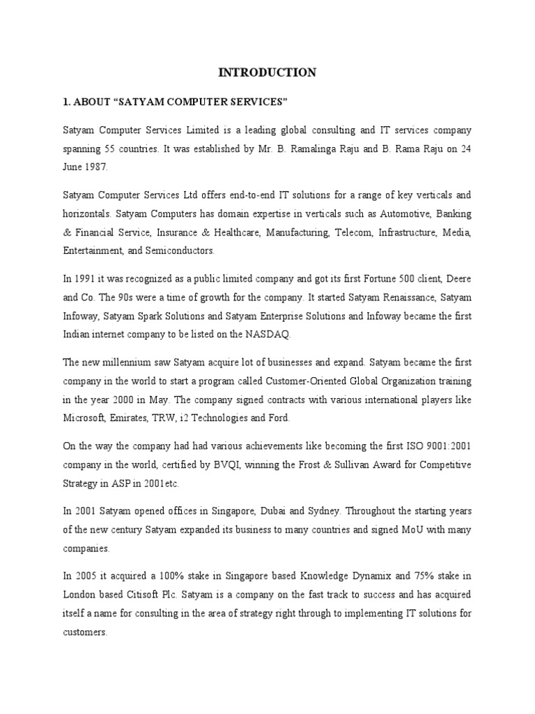 About "Satyam Computer Services" | PDF | Companies | Economies