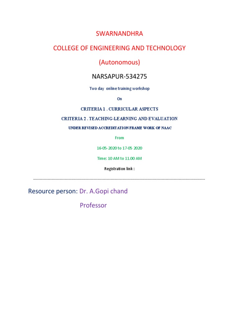 Swarnandhra College of Engineering and Technology (Autonomous) | PDF