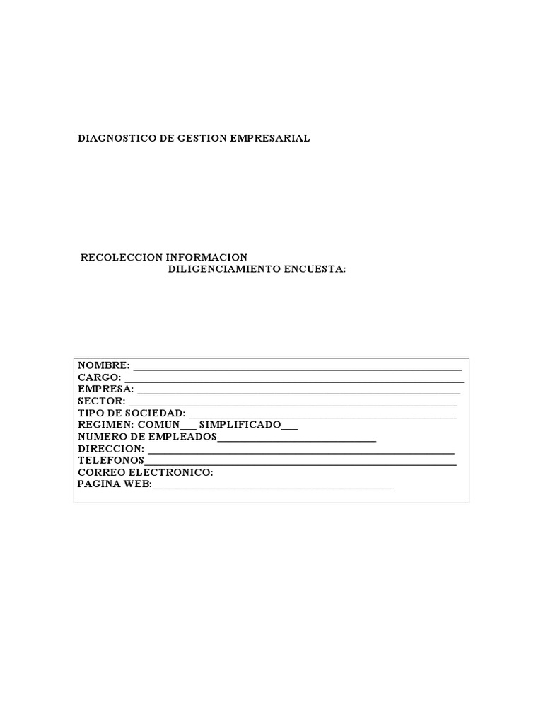 Modelo De Diagnostico Empresarial Pdf Contabilidad Calidad
