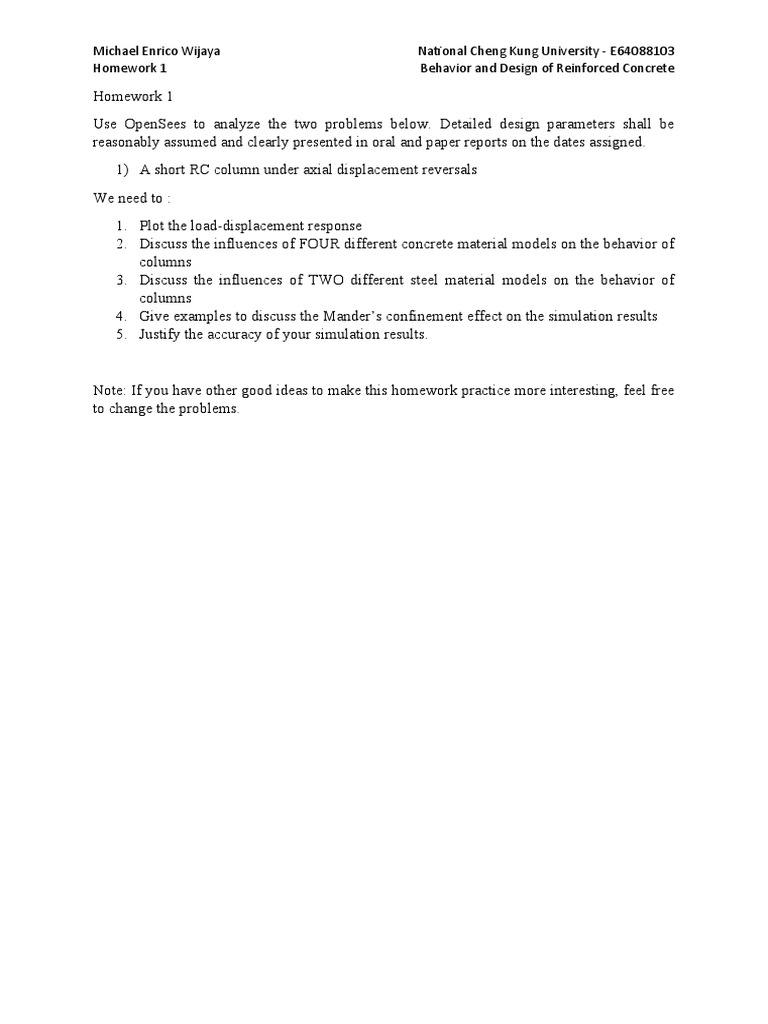 Reinforced Concrete Column Modelling in Opensees | PDF | Strength Of ...