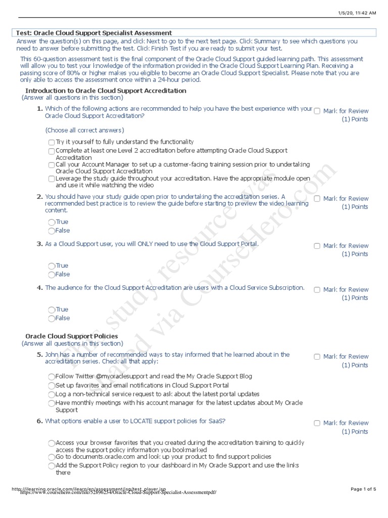 This Study Resource Was: Introduction To Oracle Cloud Support ... This Study Resource Was: Introduction To Oracle Cloud Support ...