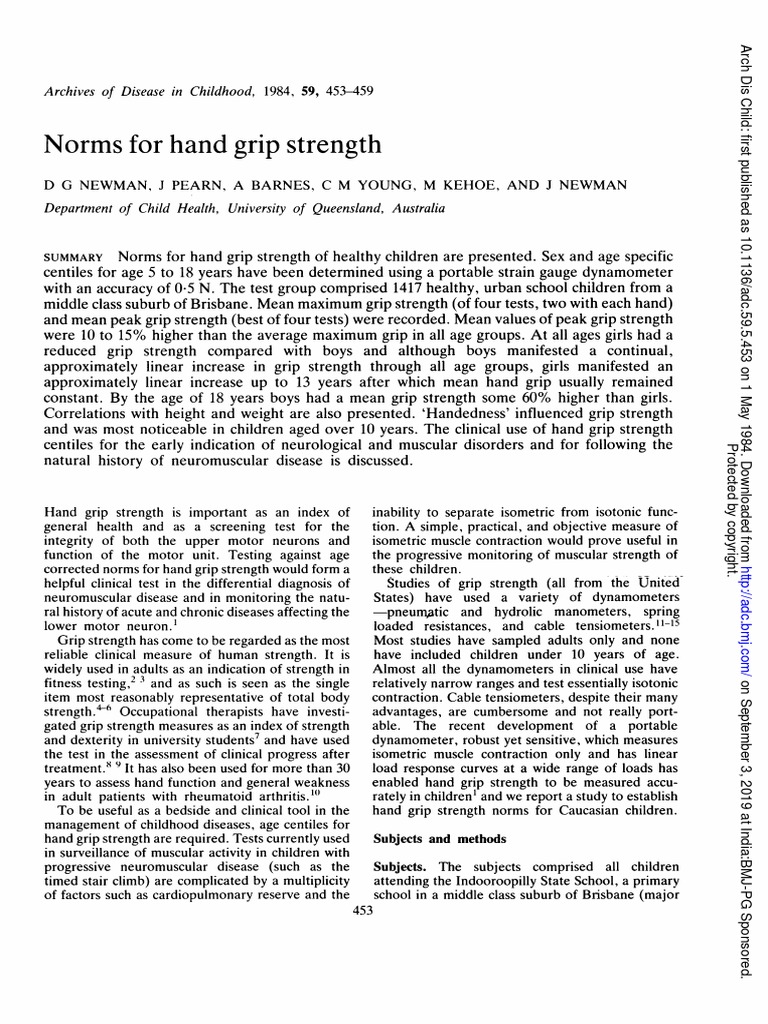 For Hand Grip Strength: Norms | PDF | Correlation And Dependence | Mean