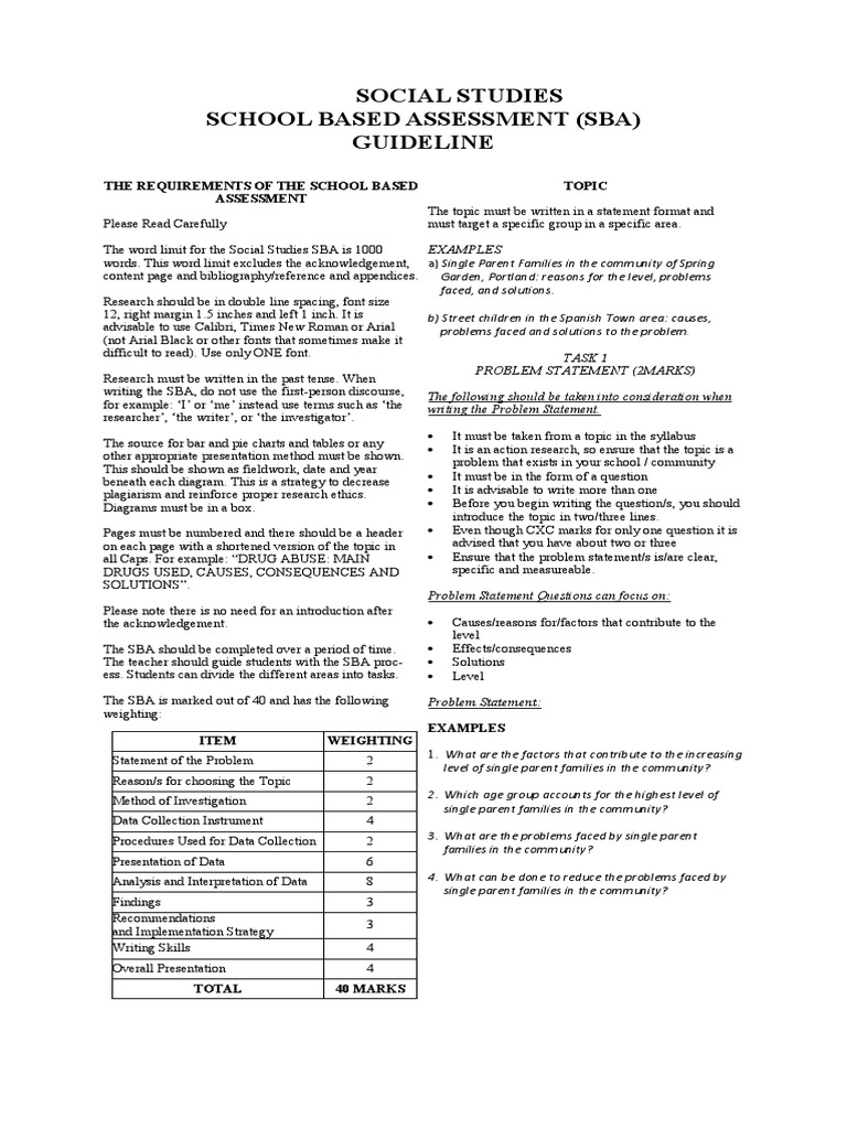 Social Studies SBA Guidelines 2023 | PDF | Survey Methodology | Chart
