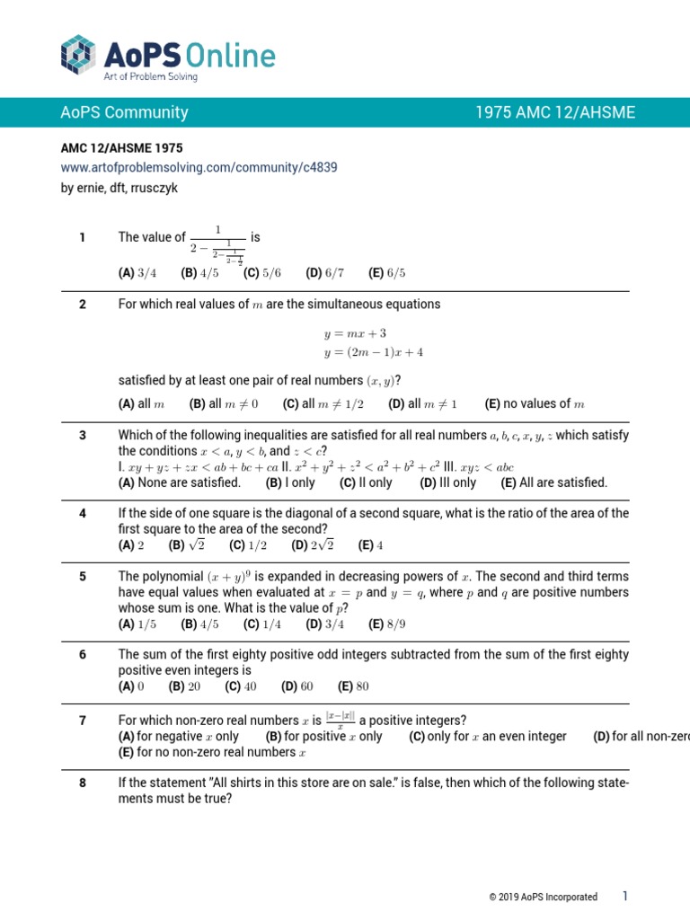 Aops Community 1975 Amc 12/ahsme | PDF | Square Root | Triangle