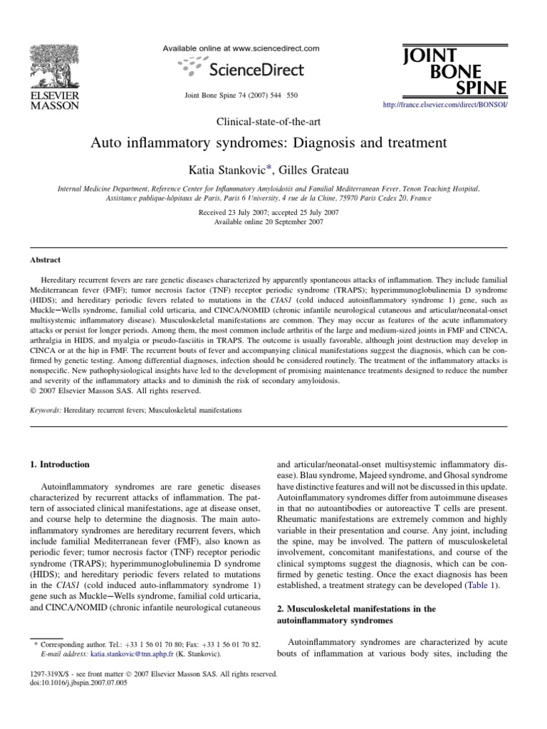 Autoinflammatory Syndrome | PDF | Inflammation | Arthritis