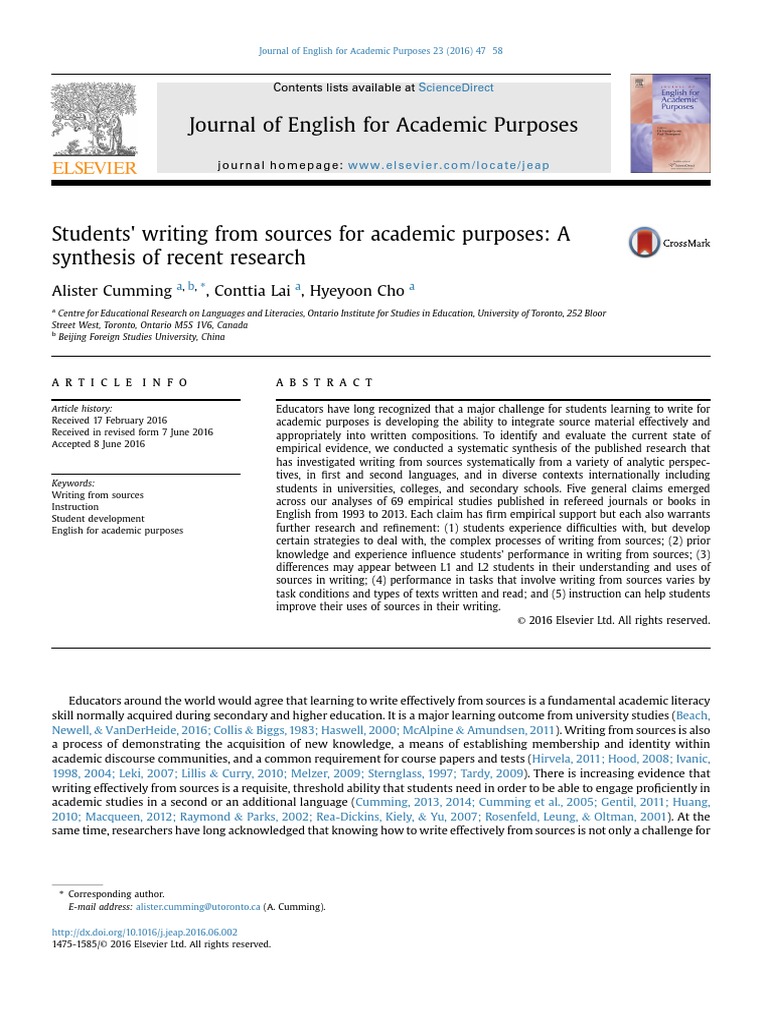Students' Writing From Sources For Academic Purposes | PDF | Second ...