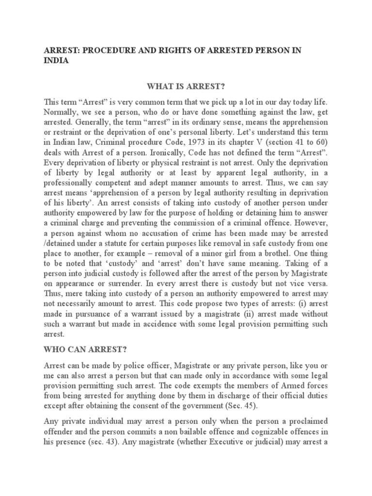 What Is Arrest?: Arrest: Procedure and Rights of Arrested Person in ...
