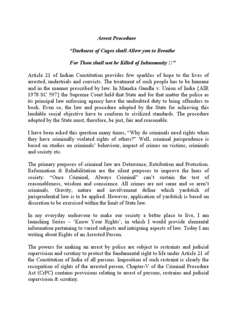 Arrest Procedure in India | PDF | Arrest | Legal Action