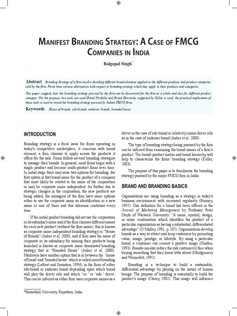 Manifest Branding Strategy A Case of FMC PDF | PDF | Brand | Business ...