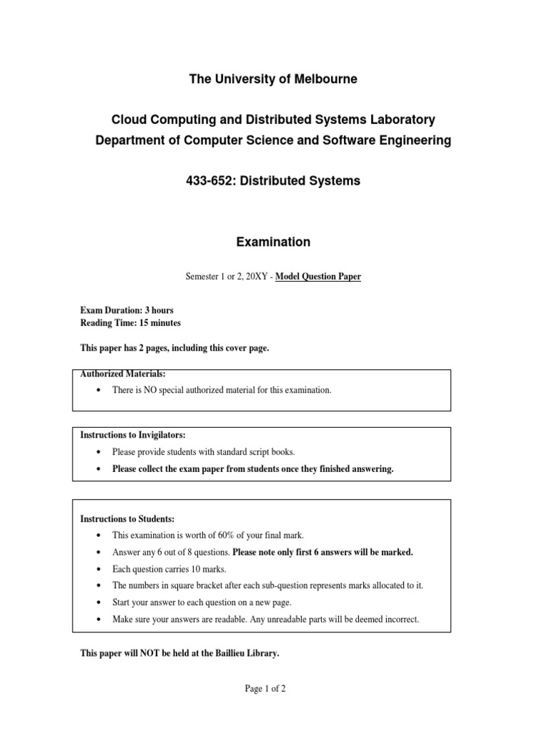 Examining Distributed Systems: A Model Question Paper for 433-652 ...