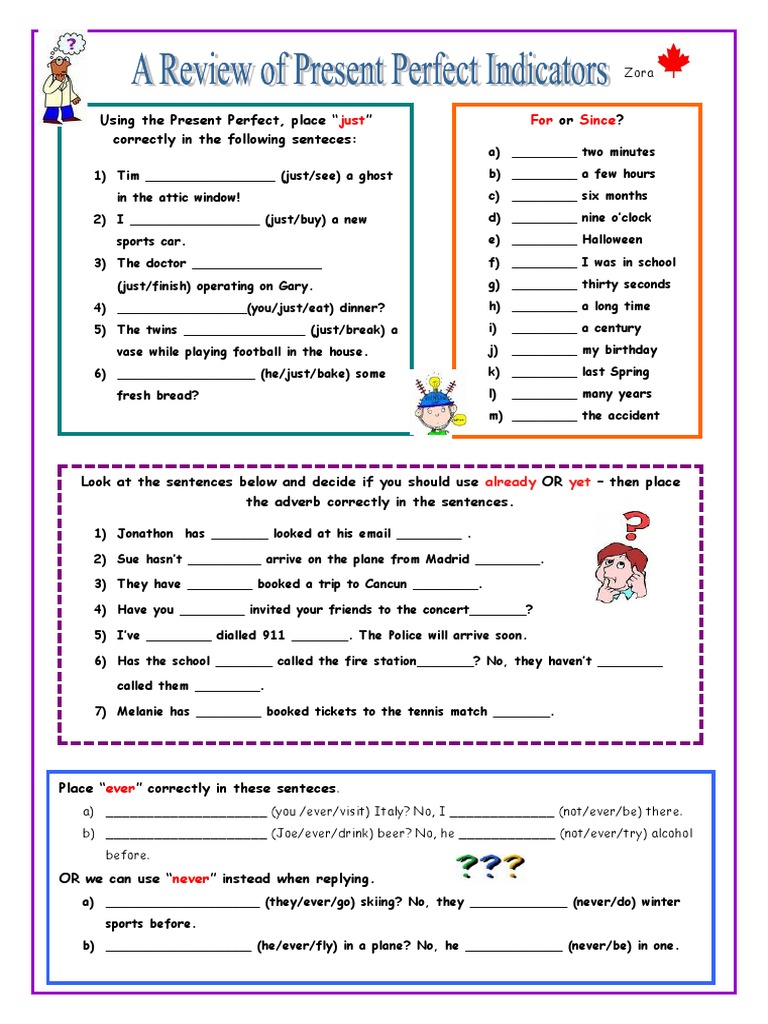 Present Perfect Indicators Fun Activities Games Oneonone Activities ...