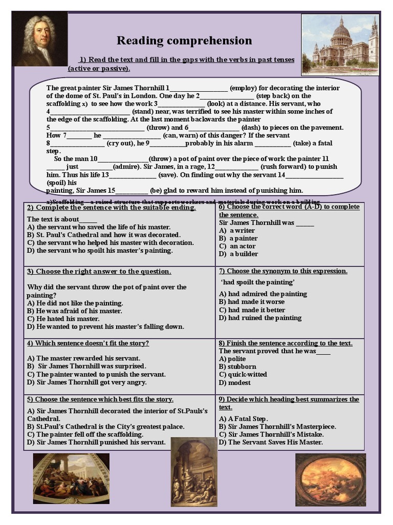 Reading Comprehension Past Tenses Grammar Drills Reading Comprehension ...