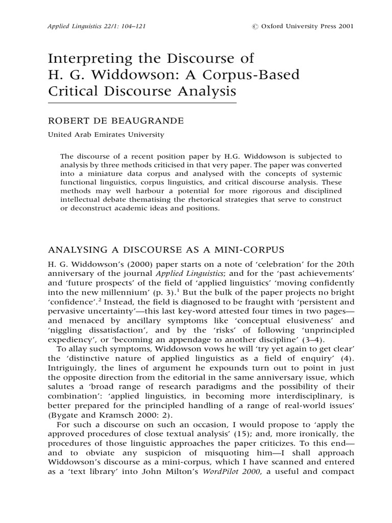 Interpreting The Discourseof H G Widdowson A Corpus Based Discourse Analysis | PDF | Linguistics ...