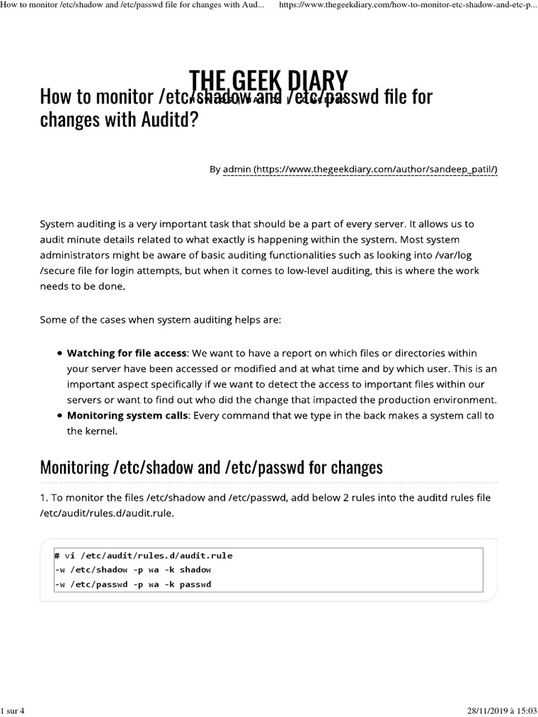 How To Monitor - Etc - Shadow and - Etc - Passwd File For Changes With Auditd - The Geek Diary ...