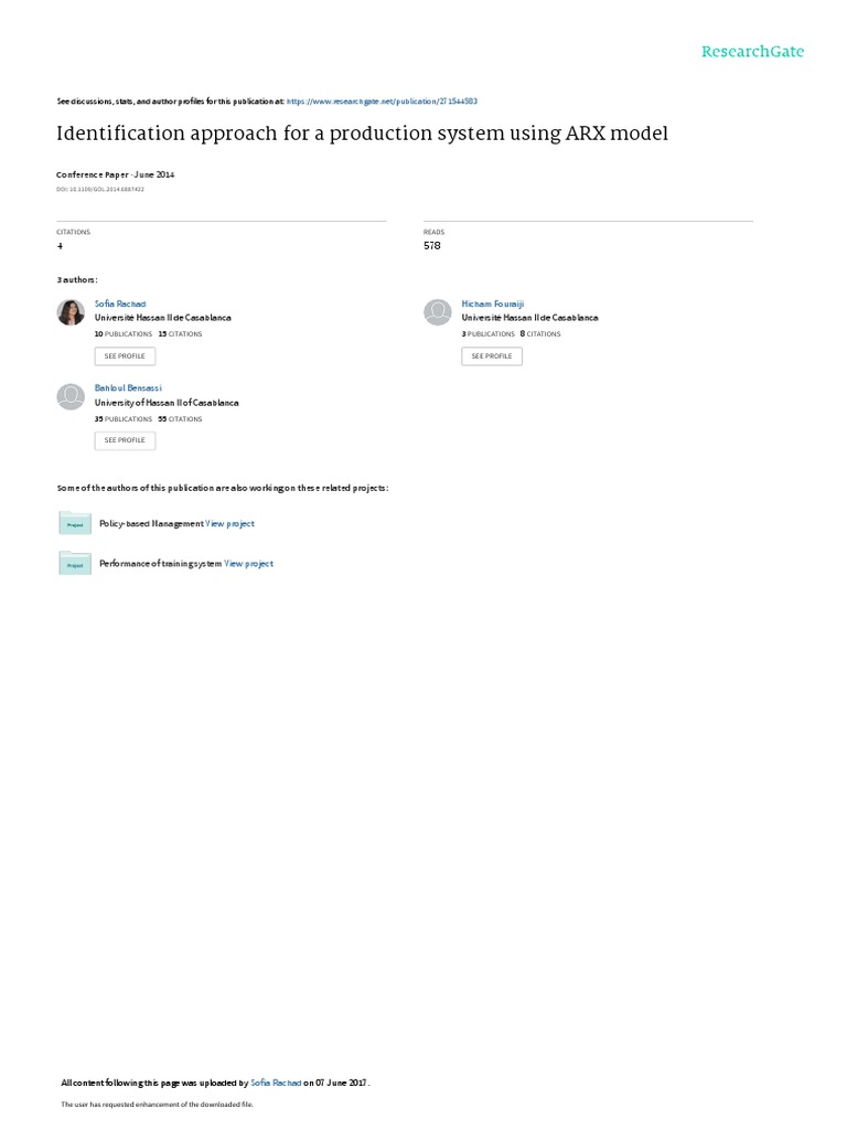Identification Approach For A Production System Using ARX Model | PDF | Conceptual Model | Analysis