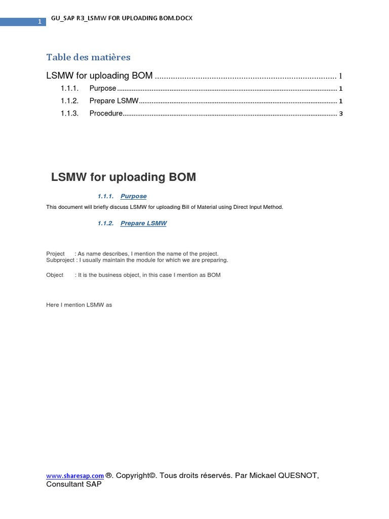 Gu - Sap r3 - LSMW For Uploading Bom | PDF | Information Technology | Computer Data