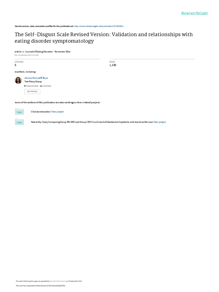 The Self-Disgust Scale Revised Version Validation | PDF | Eating ...