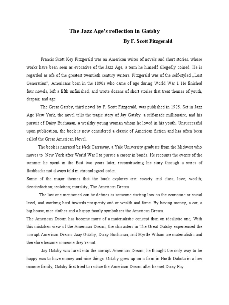 The Jazz Age's Reflection in Gatsby | PDF | The Great Gatsby | Novels