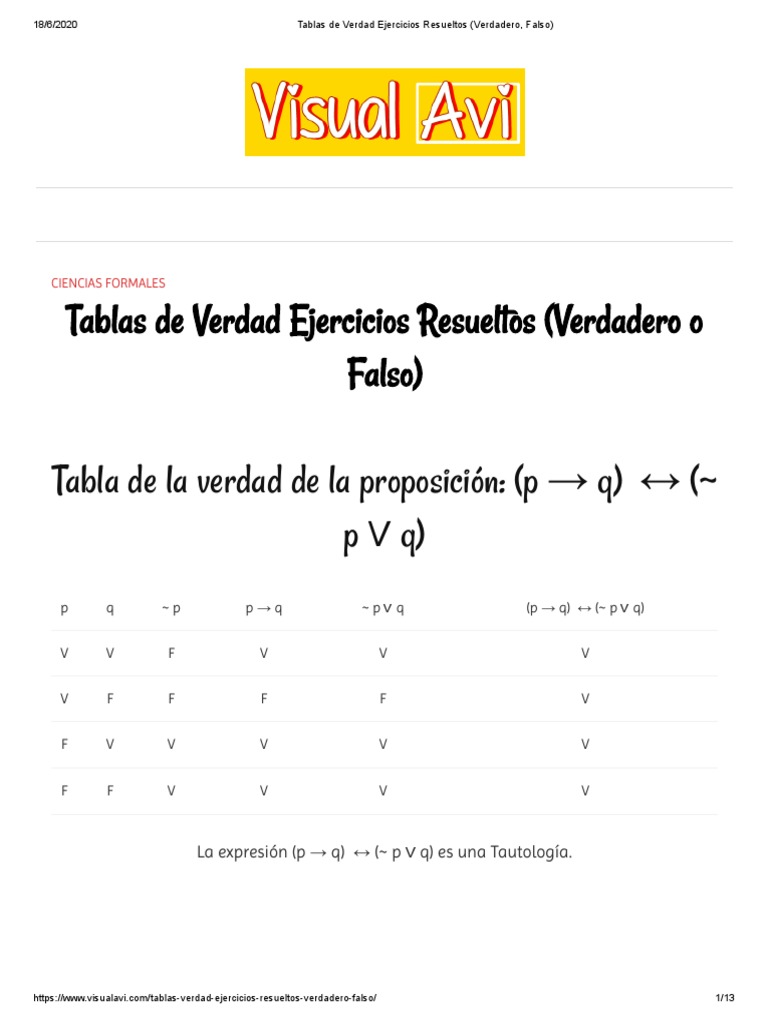 Tablas verdad ejercicios resueltos | PDF | Proposición | Expresiones lógicas
