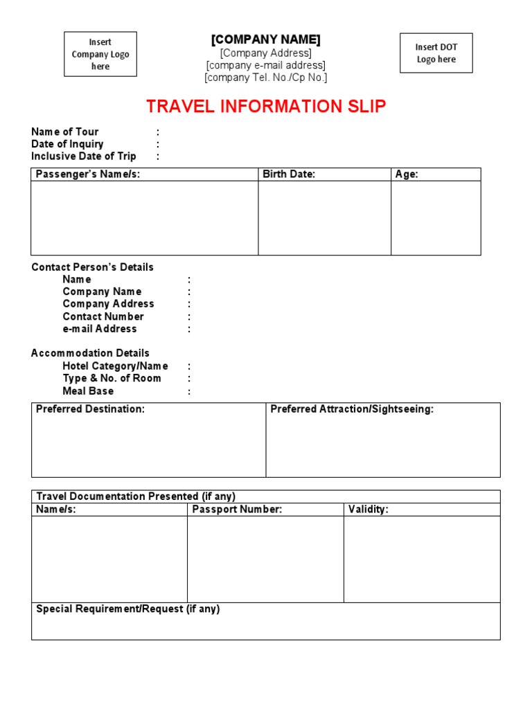 Travel Information Slip Template | PDF | Career & Growth