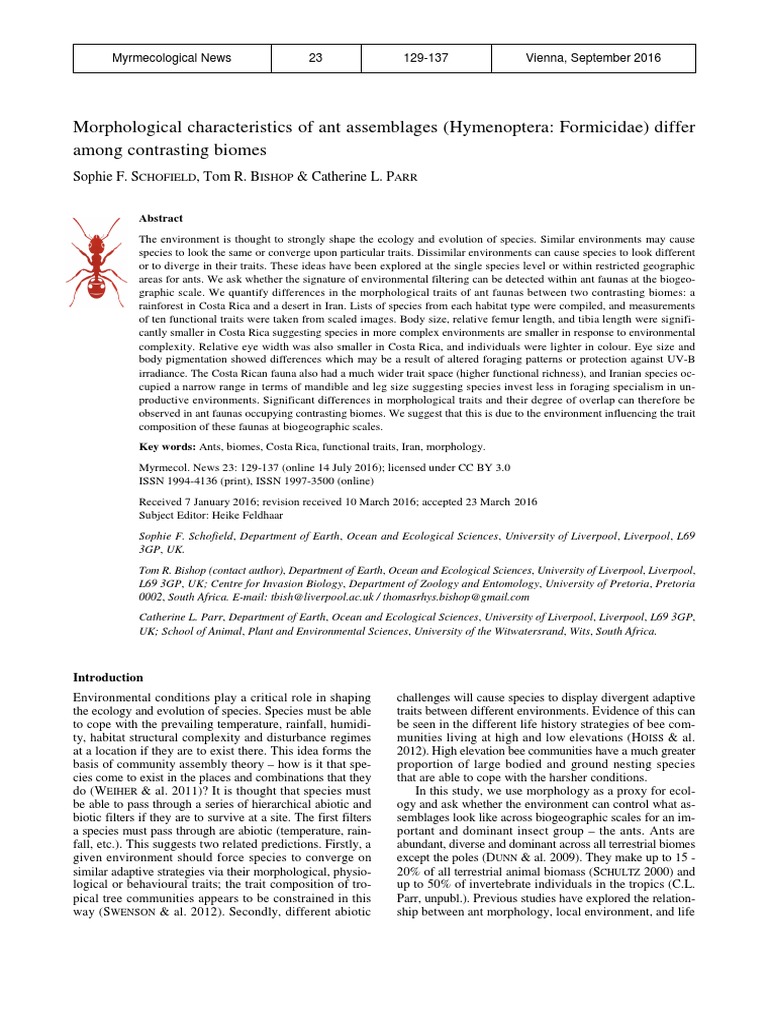 Morphological Characteristics of Ant Assemblages (Hymenoptera ...