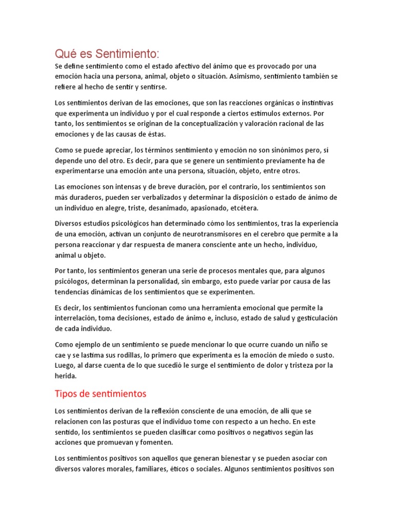 Definición y Tipos de Sentimientos | PDF | Sensación | Las emociones