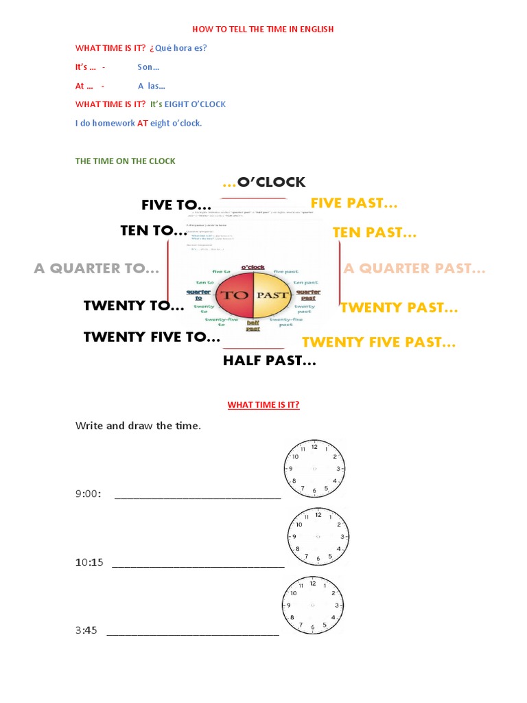 Telling Time in English Exercises | PDF