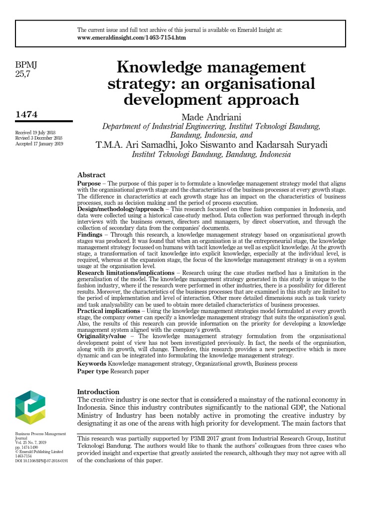 Knowledge Management Strategy: An Organisational Development Approach ...