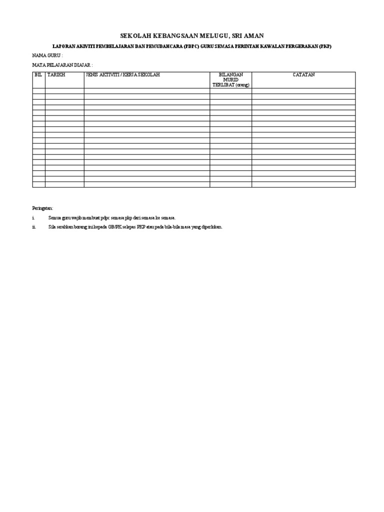 Borang Aktiviti PDPC Semasa PKP | PDF