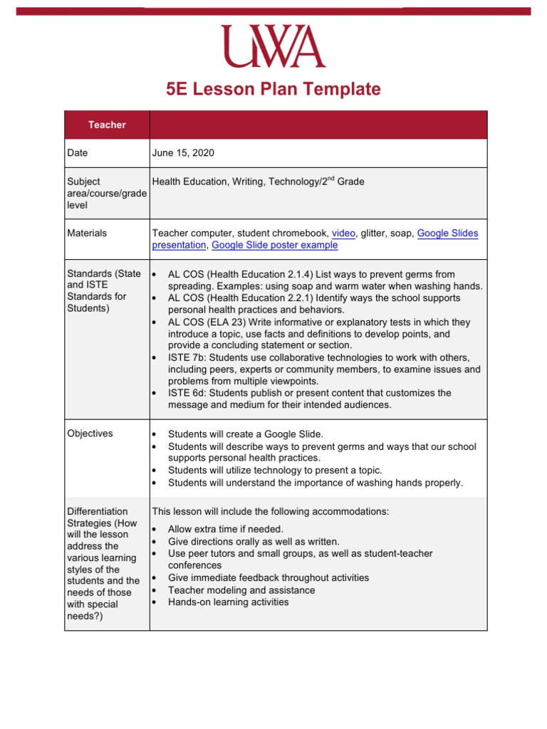 5E Lesson Plan Template: Teacher | Download Free PDF | Educational ...