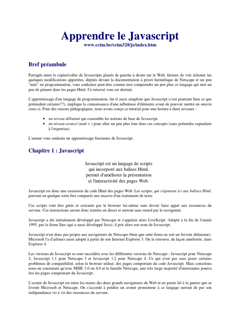 Cours Javascript | PDF | JavaScript | Html