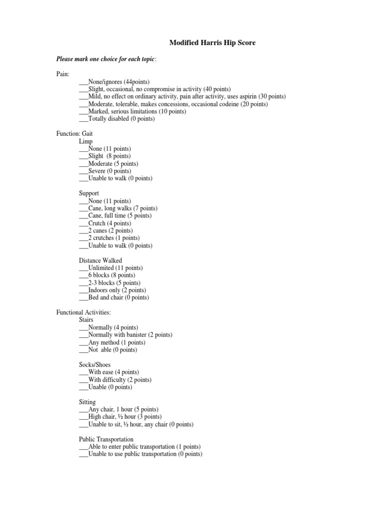 Modified Harris Hip Score | PDF