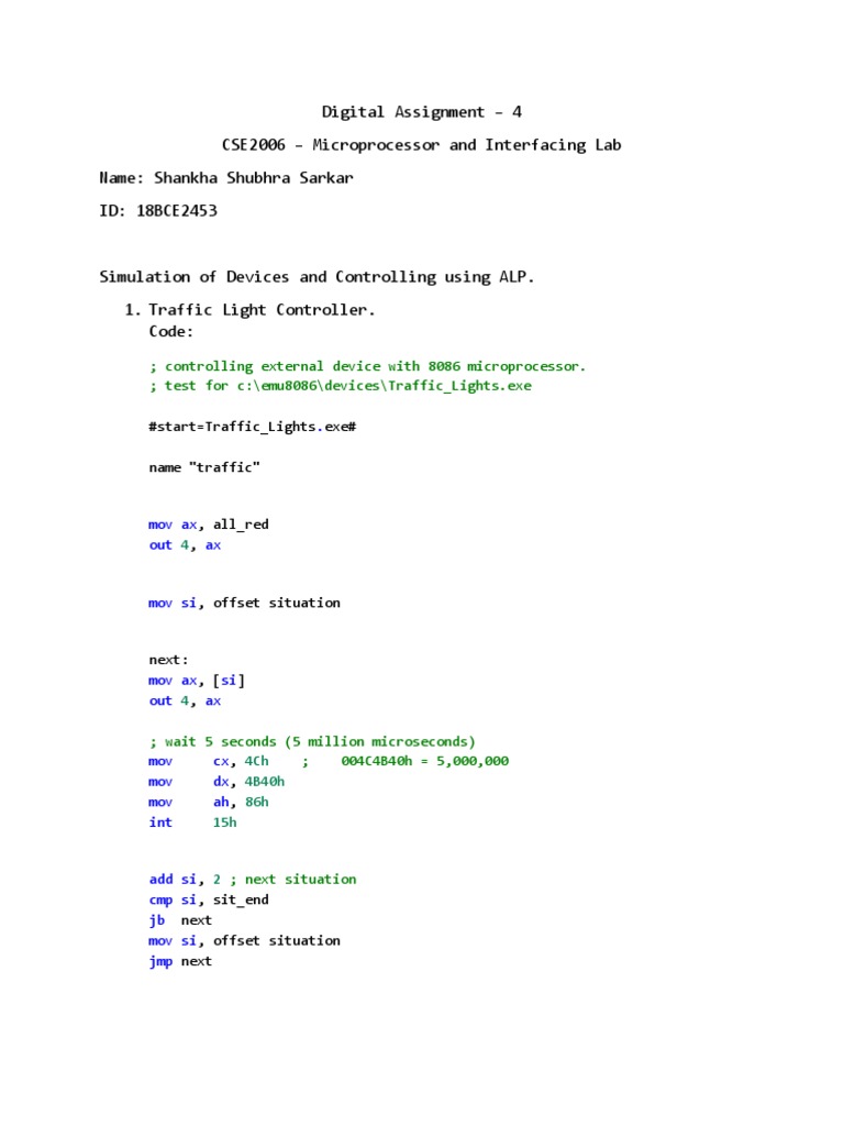 Digital Assignment - 4 CSE2006 - Microprocessor and Interfacing Lab Name: Shankha Shubhra Sarkar ...